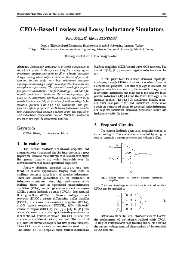 (PDF) CFOA-Based Lossless and Lossy Inductance Simulators