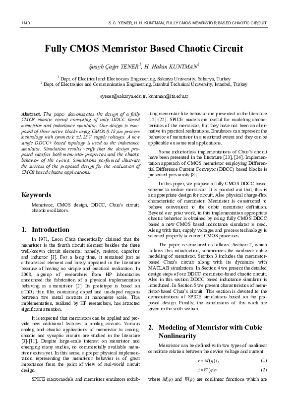 (PDF) Fully CMOS Memristor Based Chaotic Circuit Ş