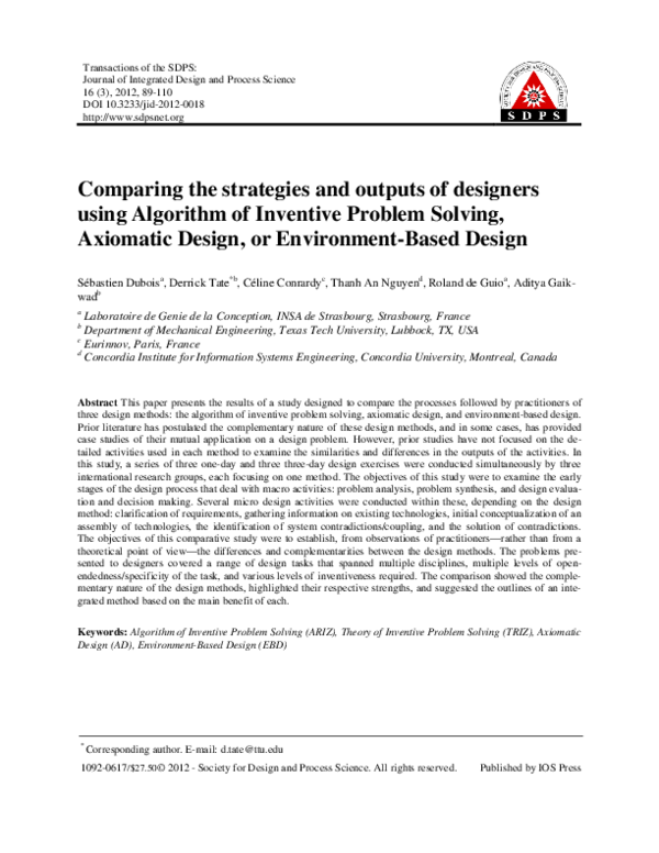 Pdf Comparing The Strategies And Outputs Of Designers Using Algorithm 6346