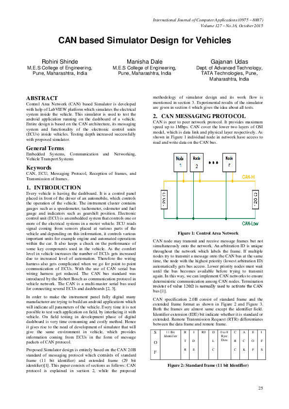 (PDF) CAN based Simulator Design for Vehicles