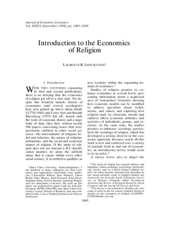 (PDF) Introduction to the Economics of Religion