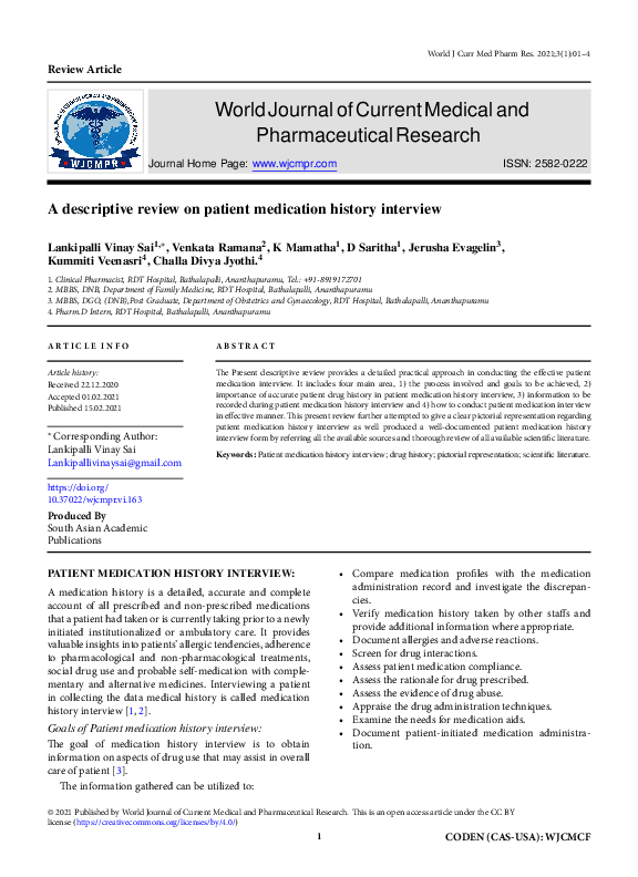 (PDF) A descriptive review on patient medication history interview