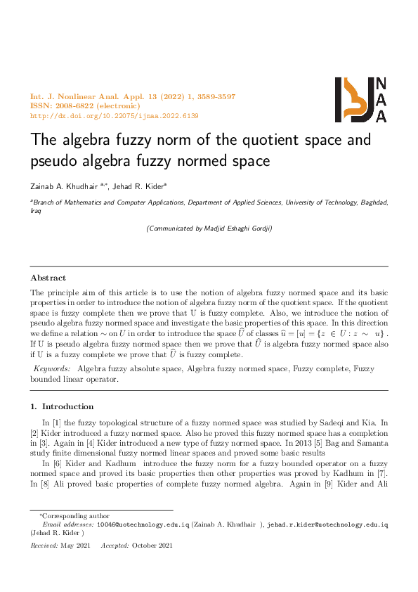 (PDF) The algebra fuzzy norm of the quotient space and pseudo algebra fuzzy normed space