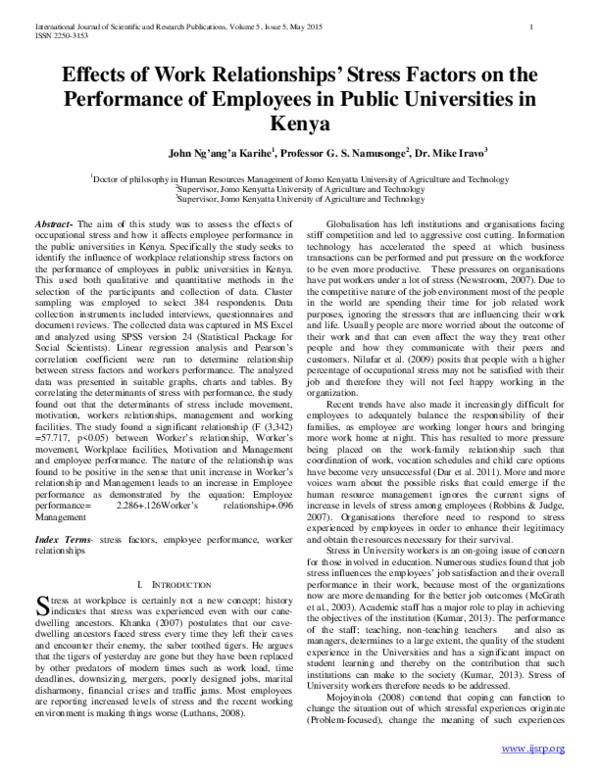(PDF) Effects of Work Relationships’ Stress Factors on the Performance ...