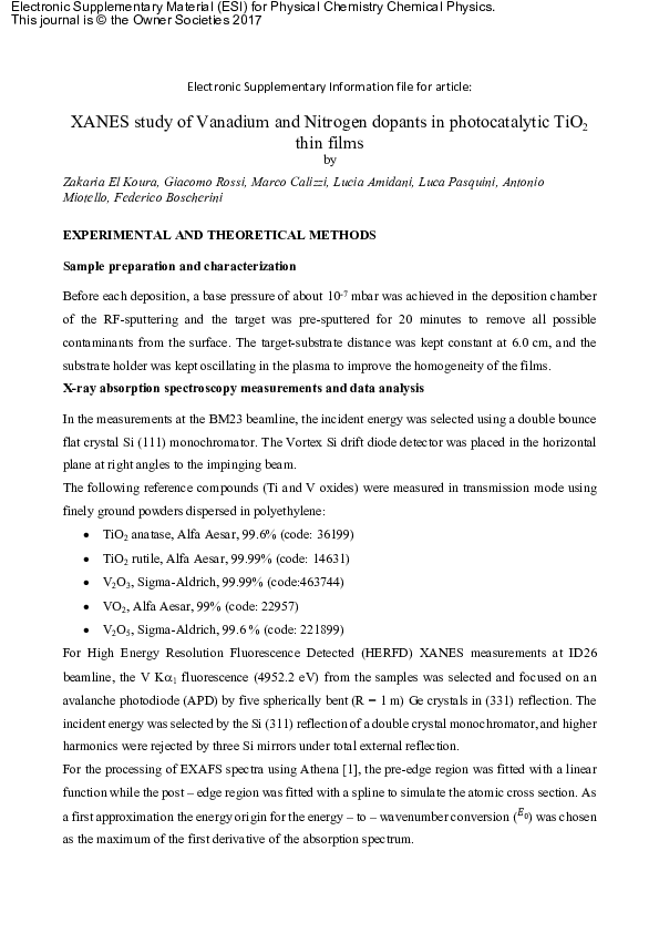 (PDF) XANES study of vanadium and nitrogen dopants in photocatalytic ...