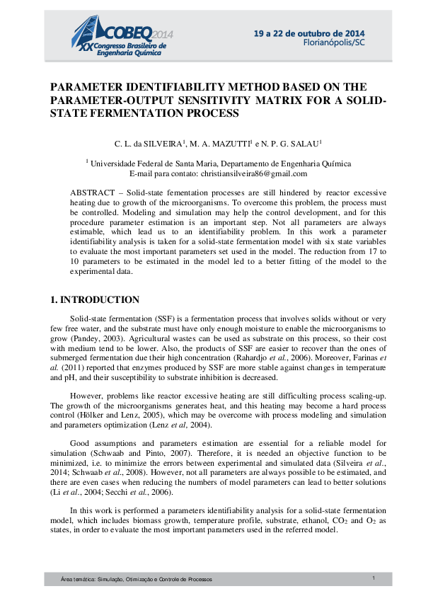 (PDF) Parameter Identifiability Method Based on the Parameter-Output Sensitivity Matrix for a ...