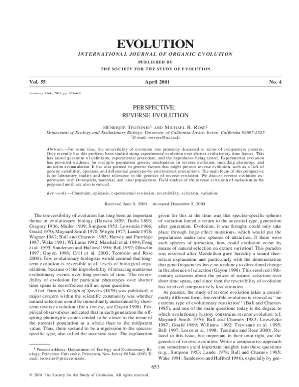 (PDF) Perspective: Reverse Evolution