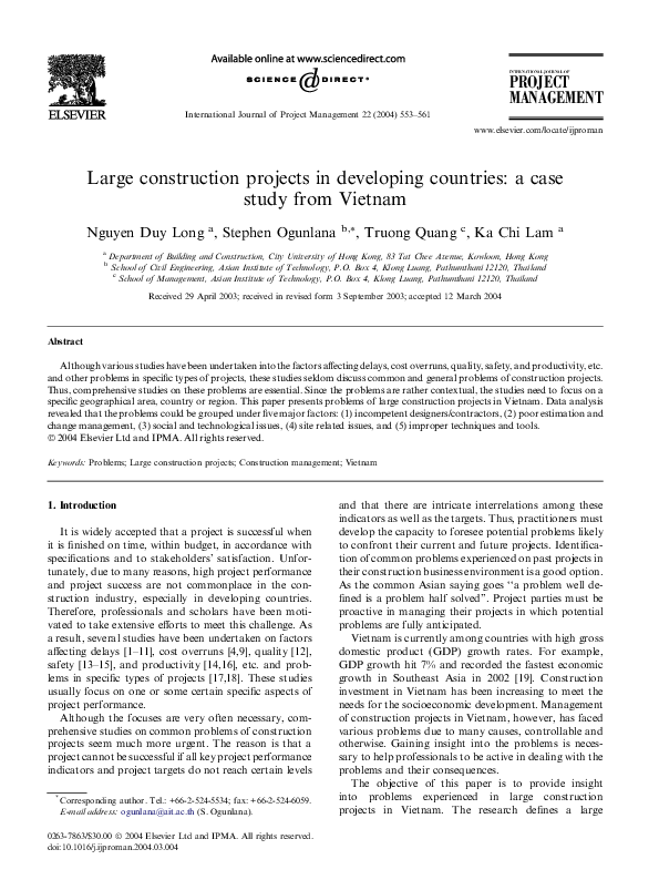 (PDF) Large construction projects in developing countries: a case study ...