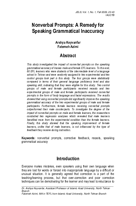 (PDF) Nonverbal Prompts: A Remedy for Speaking Grammatical Inaccuracy