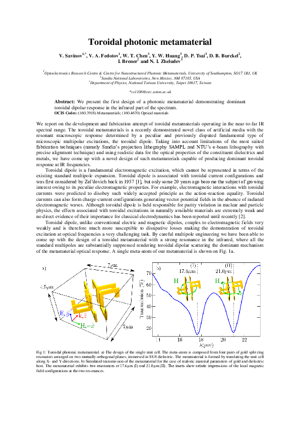 (PDF) Toroidal photonic metamaterial