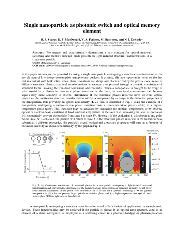 (PDF) Single nanoparticle as photonic switch and optical memory element ...