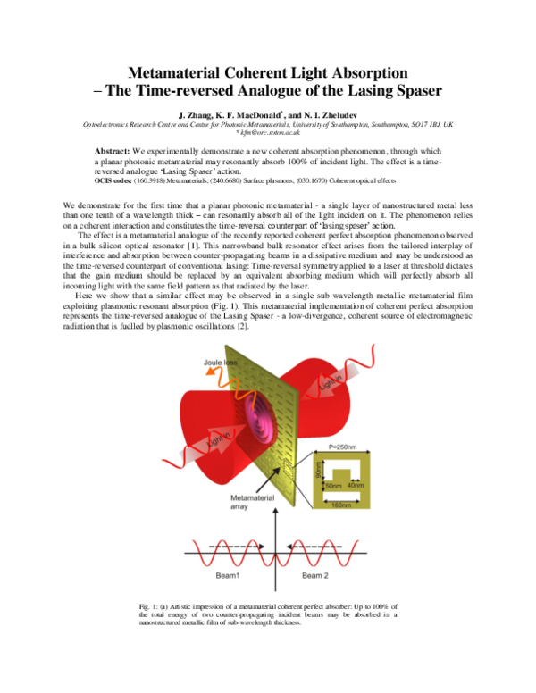(PDF) Metamaterial Coherent Light Absorption - The Time-reversed ...