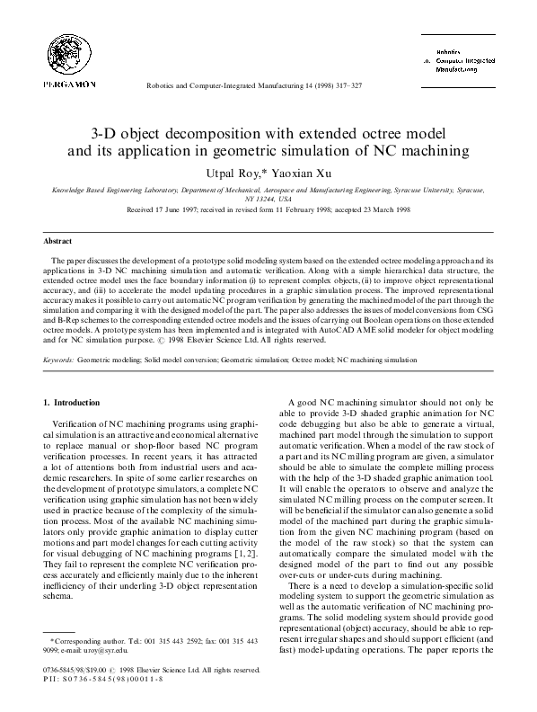 (PDF) 3-D object decomposition with extended octree model and its application in geometric ...