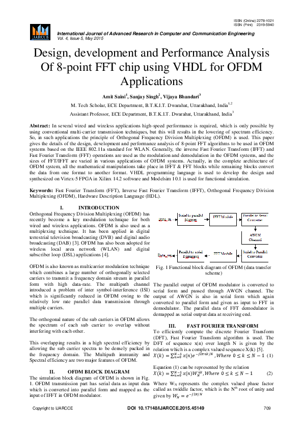 (PDF) Design, development and Performance Analysis Of 8-point FFT chip using VHDL for OFDM ...