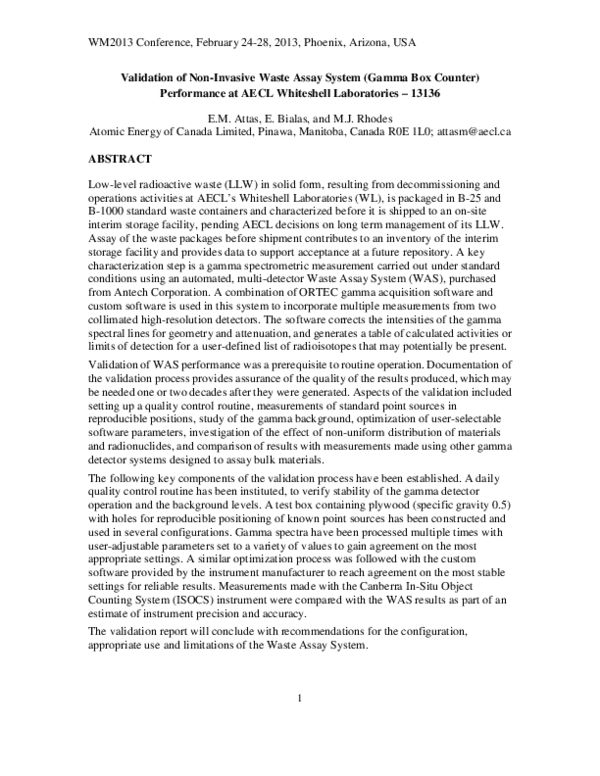 (PDF) Validation of Non-Invasive Waste Assay System (Gamma Box Counter ...