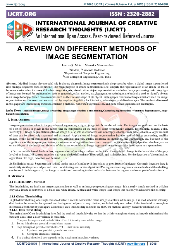 (PDF) A Review on Different Methods of Image Segmentation
