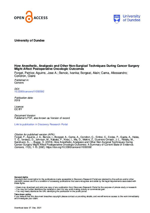 (PDF) University of Dundee How Anesthetic , Analgesic and Other Non ...