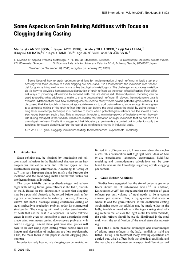 (PDF) Some Aspects on Grain Refining Additions with Focus on Clogging ...