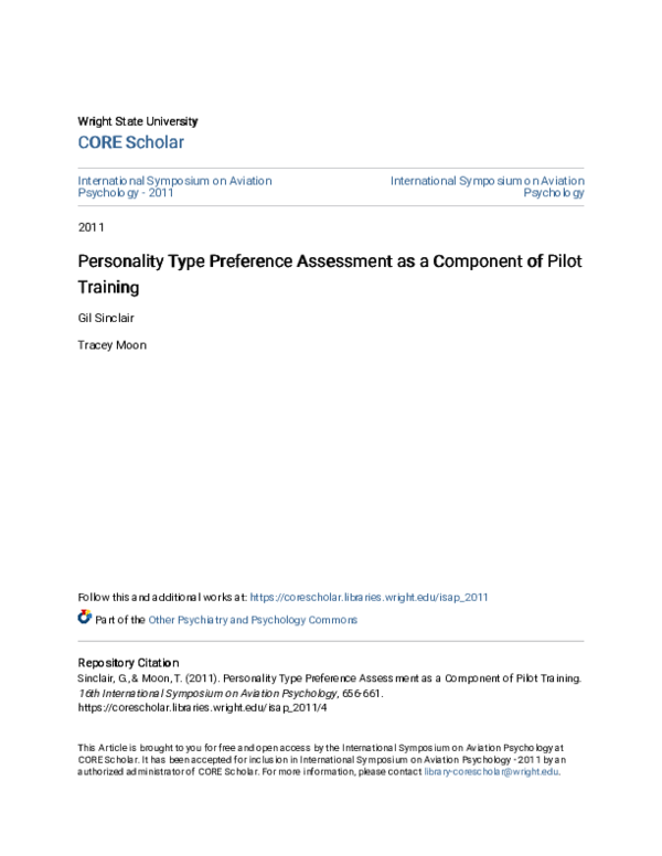 (PDF) Personality Type Preference Assessment as a Component of Pilot ...