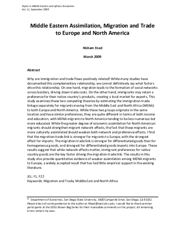 (PDF) Middle Eastern Assimilation, Migration And Trade To Europe And ...