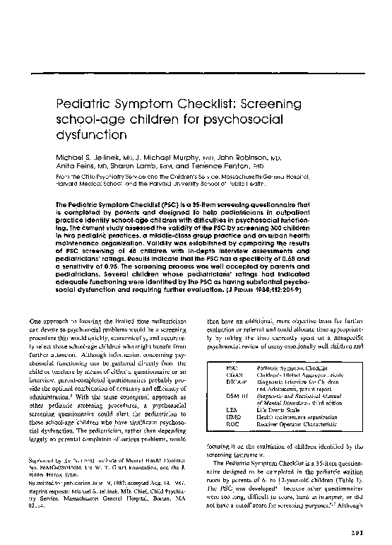 (PDF) Pediatric Symptom Checklist: Screening school-age children for ...