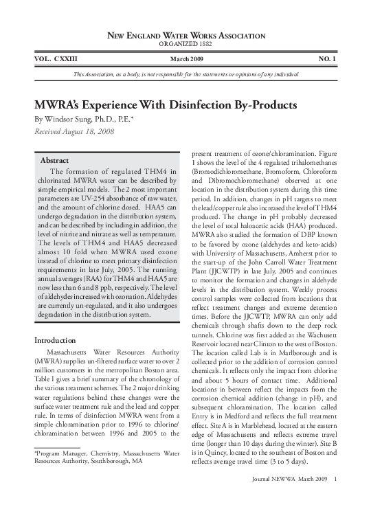 (PDF) MWRA's Experience With Disinfection By-Products
