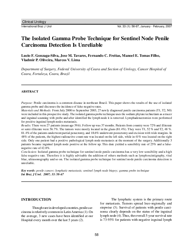 (PDF) The Isolated Gamma Probe Technique for Sentinel Node Penile ...