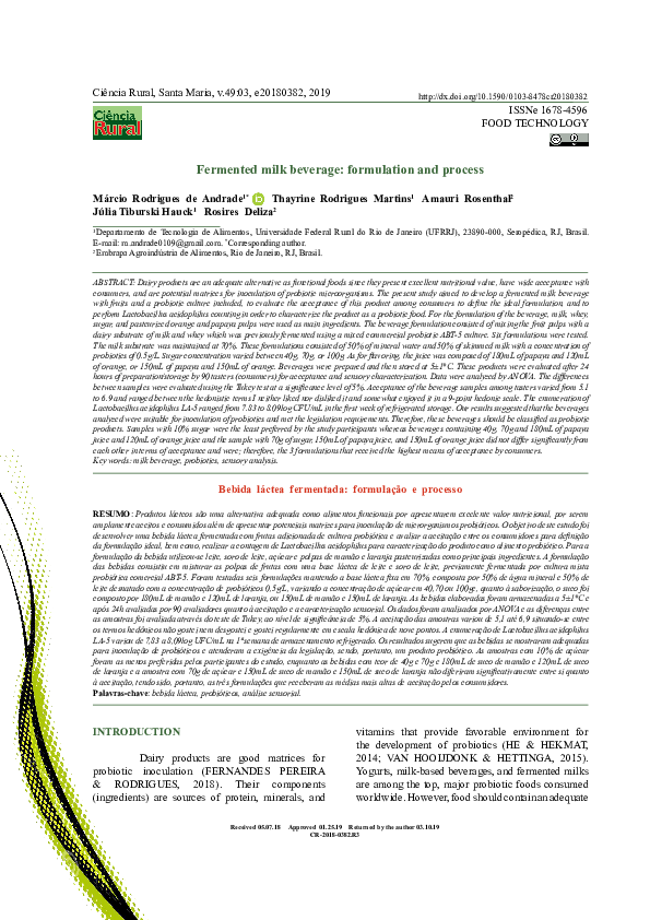 (PDF) Fermented milk beverage: formulation and process