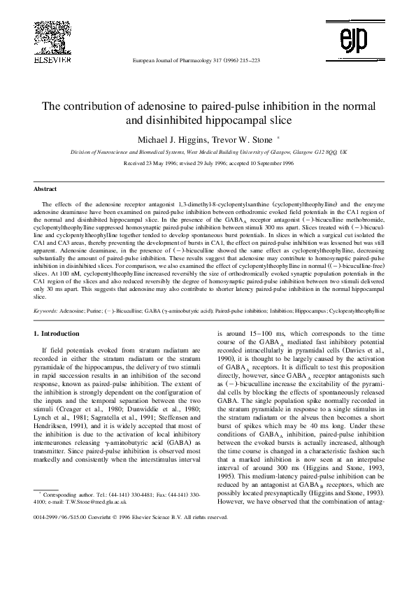 (PDF) The contribution of adenosine to paired-pulse inhibition in the ...