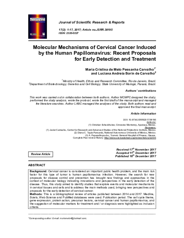 (PDF) Molecular Mechanisms of Cervical Cancer Induced by the Human Papillomavirus: Recent ...
