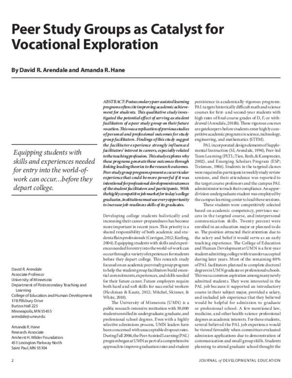 (PDF) Peer Study Groups as Catalyst for Vocational Exploration