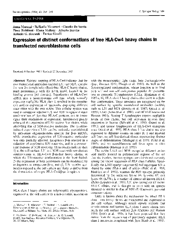 (PDF) Expression of distinct conformations of free HLA-Cw4 heavy chains ...