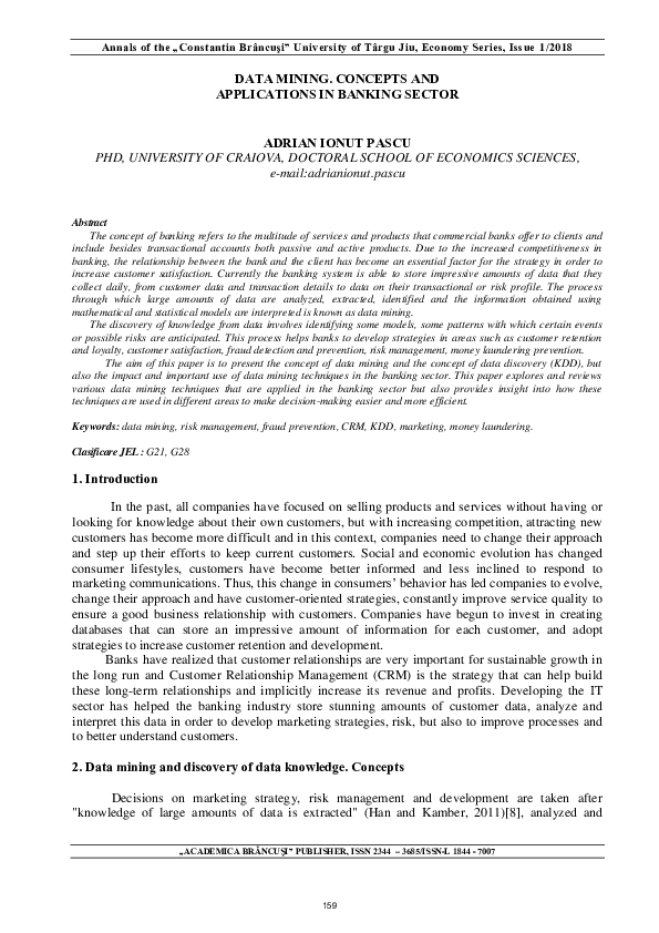 (PDF) Data Mining. Concepts And Applications In Banking Sector