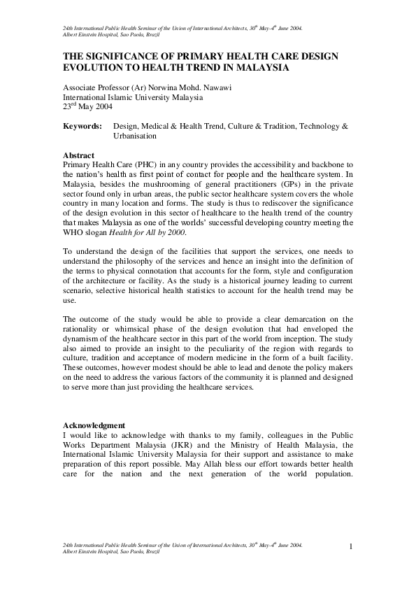 (PDF) The significance of primary health care design evolution to ...