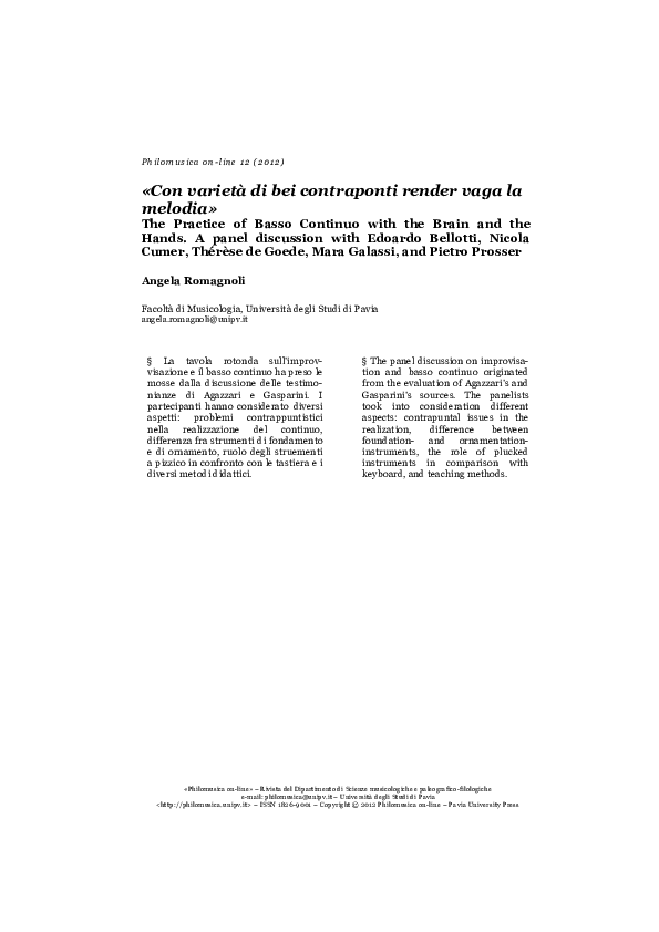 (PDF) «Con varietà di bei contraponti render vaga la melodia». The ...