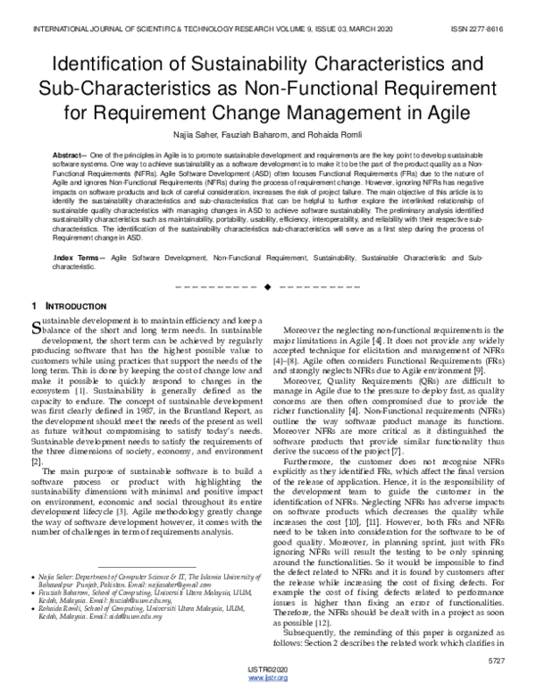 (PDF) Identification of Sustainability Characteristics and Sub-Characteristics as Non-Functional ...