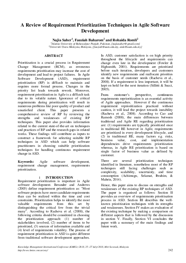 (PDF) A Review of Requirement Prioritization Techniques in Agile Software Development