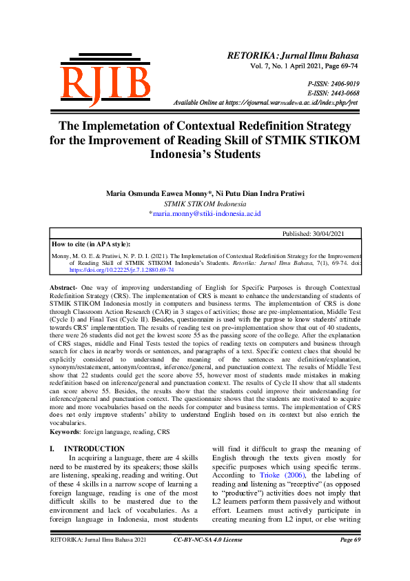 (PDF) The Implemetation of Contextual Redefinition Strategy for the ...
