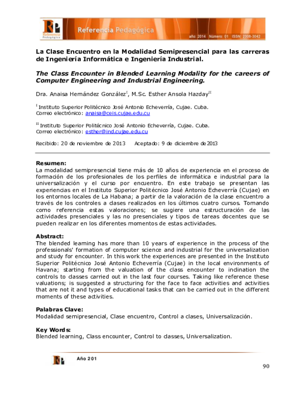 (PDF) La Clase Encuentro en la Modalidad Semipresencial para las carreras de Ingeniería ...