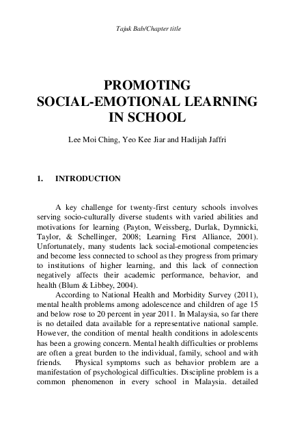 (PDF) Promoting social-emotional learning in school