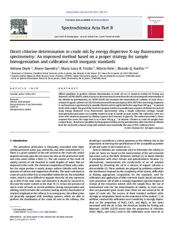 (PDF) Direct chlorine determination in crude oils by energy dispersive ...