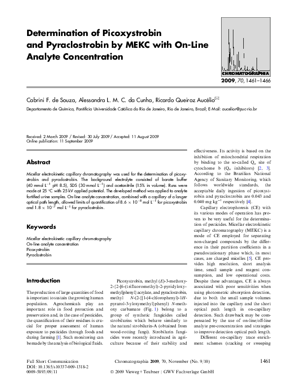 (PDF) Determination of Picoxystrobin and Pyraclostrobin by MEKC with On ...