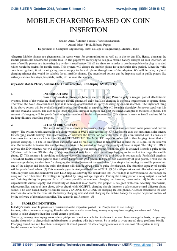 (PDF) Mobile Charging Based On Coin Insertion