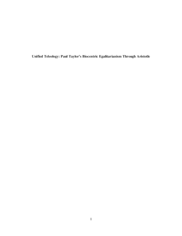 (PDF) Unified Teleology: Paul Taylor's Biocentric Egalitarianism ...