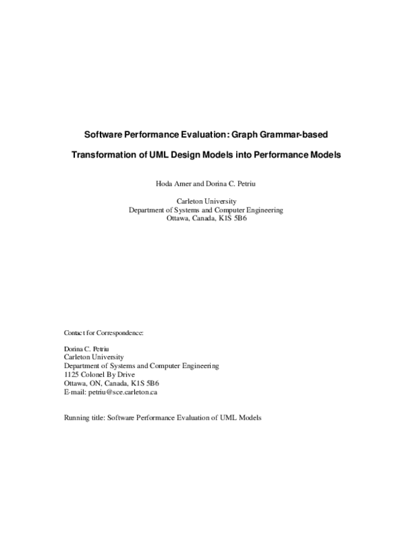 Pdf Software Performance Evaluation Graph Grammar Based Transformation Of Uml Design Models