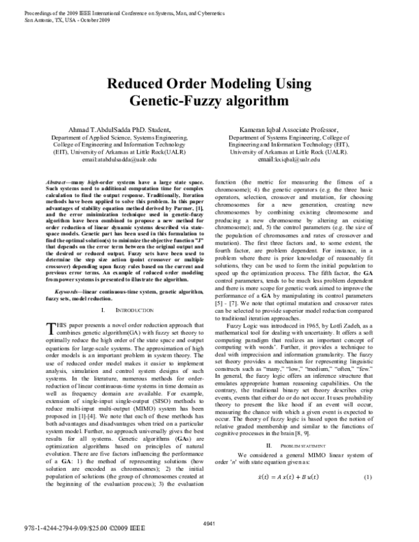 (PDF) Reduced Order Modeling Using Genetic-Fuzzy algorithm