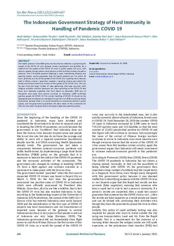 (PDF) The indonesian government strategy of herd immunity in handling ...