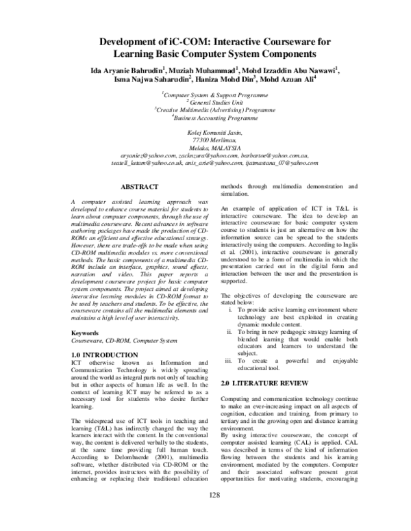 (PDF) Development of iC-COM : Interactive Courseware for Learning Basic Computer System Components