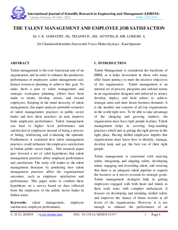 (PDF) THE TALENT MANAGEMENT AND EMPLOYEE JOB SATISFACTION