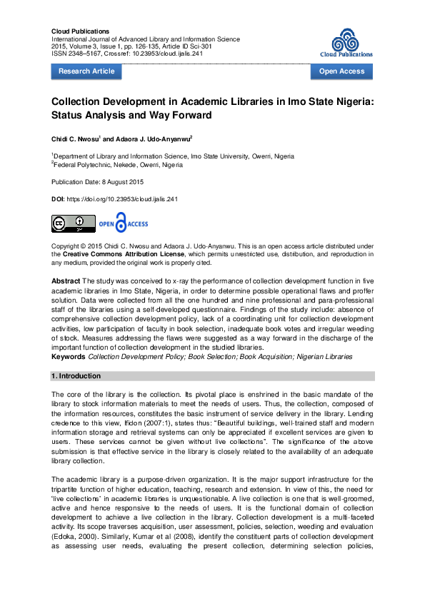 (PDF) Collection Development in Academic Libraries: Strategic Inititatives for the Changing ...